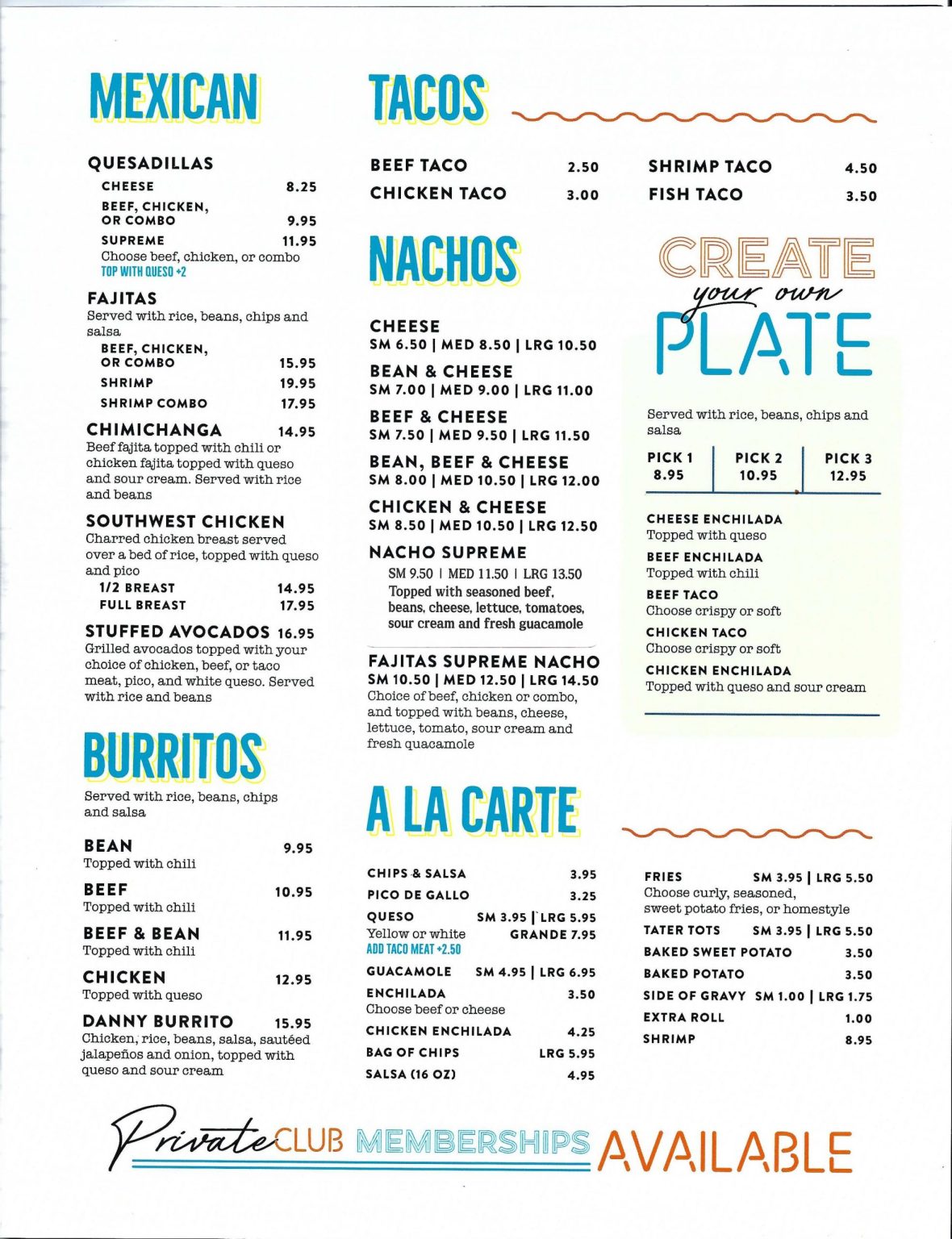 Menu Texas Neon Moon